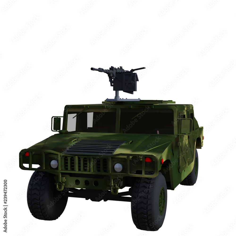View of the American military hummer of a dark green color. With a ...