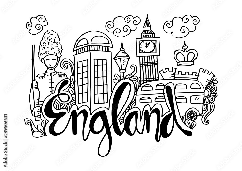 Hand Drawn Symbols Of England. Stock Illustration | Adobe Stock