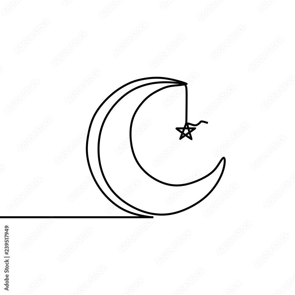 Stars and moon islamic design with continuous single line art drawing ...