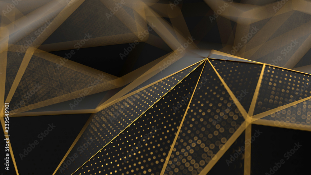 Low-poly black background with golden lines and dof effect Stock ...