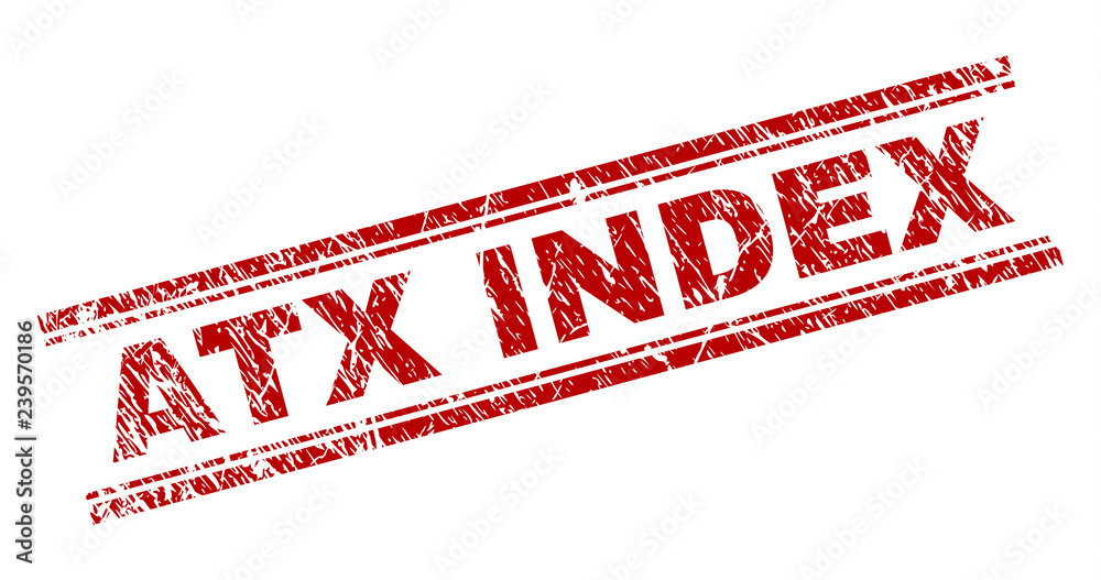 ATX INDEX seal print with distress style. Red vector rubber print of ...