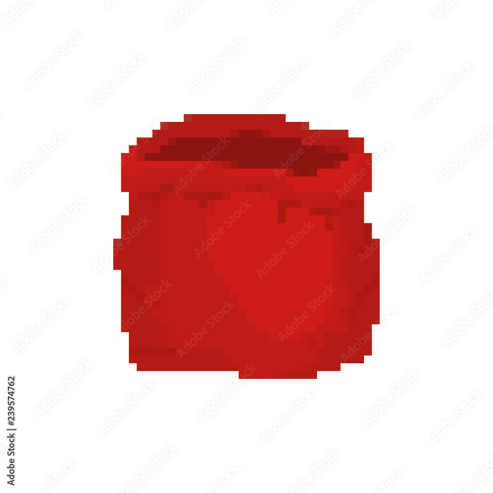 Open sack Santa pixel art. Red big bag 8 bit. Video game Old school ...