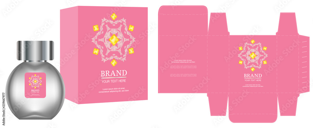 Packaging design, Label on cosmetic container with pink luxury box ...