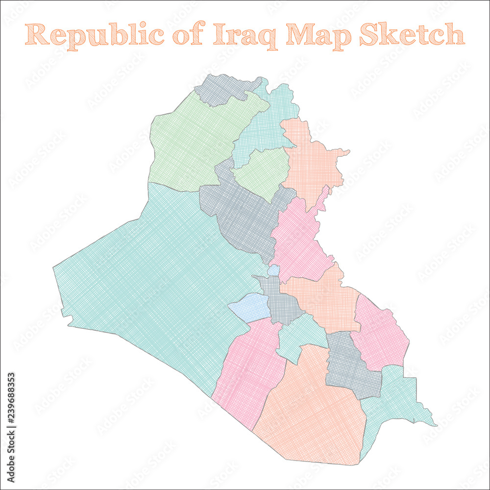 Republic of Iraq map. Hand-drawn country. Majestic sketchy Republic of ...