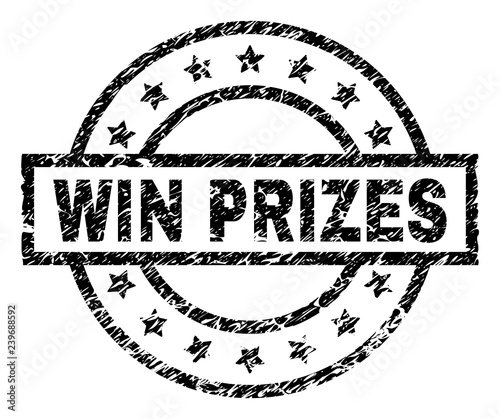 WIN PRIZES stamp seal watermark with distress style. Designed with ...