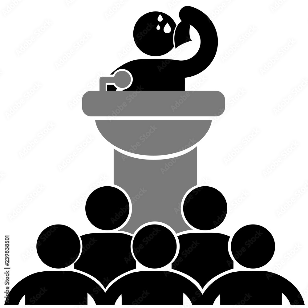 Glossophobia. Man suffering from the fear of of public speaking. Vector ...