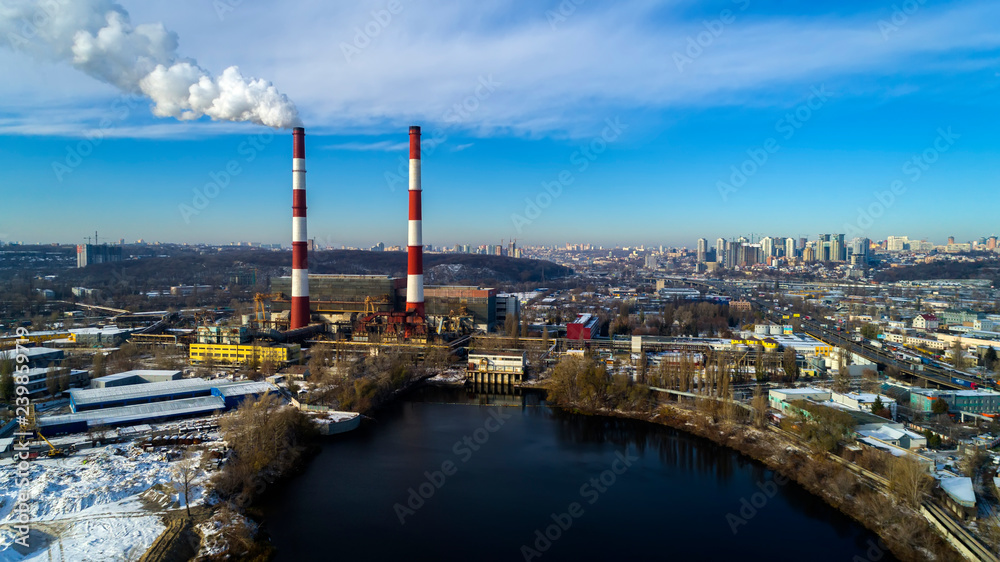 Garbage incineration plant. Waste incinerator plant with smoking ...