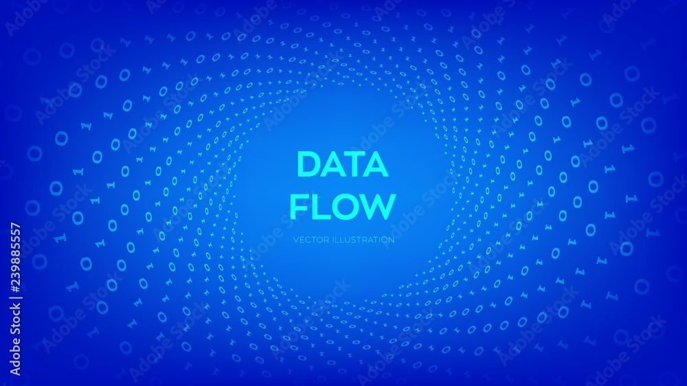 Data Flow. Digital Code. Binary data flow. Virtual tunnel warp. Coding, programming or hacking ...