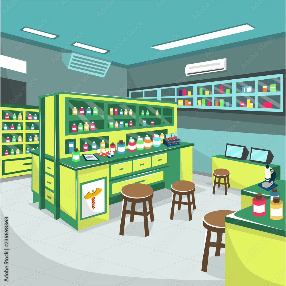 Clean Medical Pharmacy Laboratory Hospital Room with Green Table Full ...
