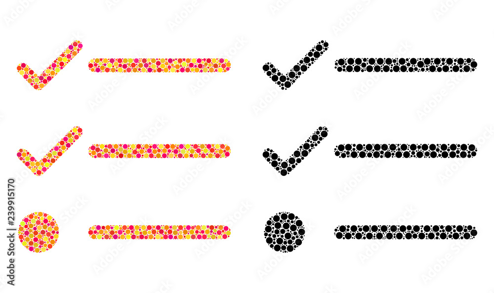 Dot checklist mosaic icons. Vector checklist pictograms in multi ...