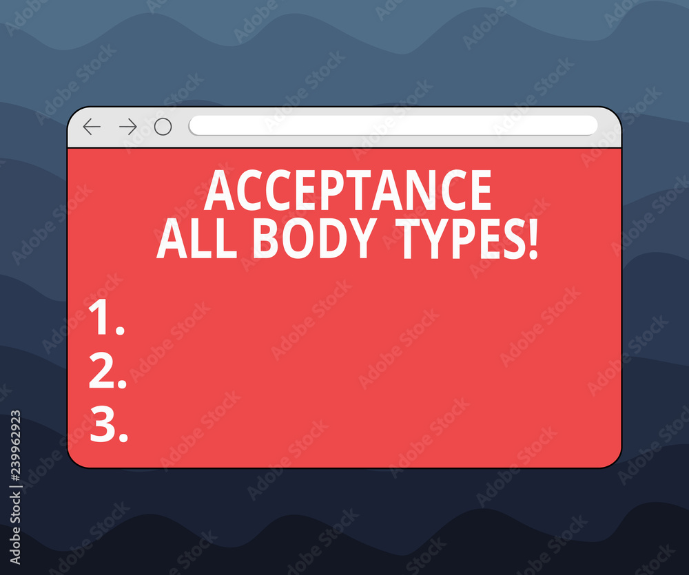 Writing note showing Acceptance All Body Types. Business photo ...