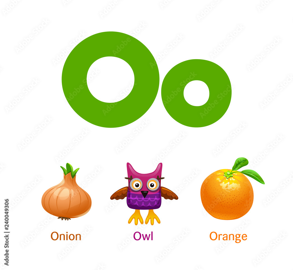 Cute children ABC animal alphabet flashcard words with the letter O for ...