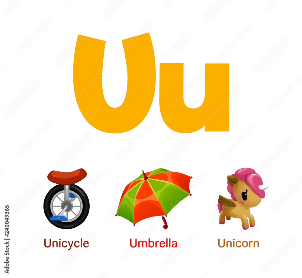 Cute children ABC animal alphabet flashcard words with the letter U for ...