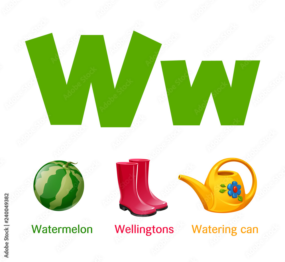 Cute children ABC animal alphabet flashcard words with the letter W for ...