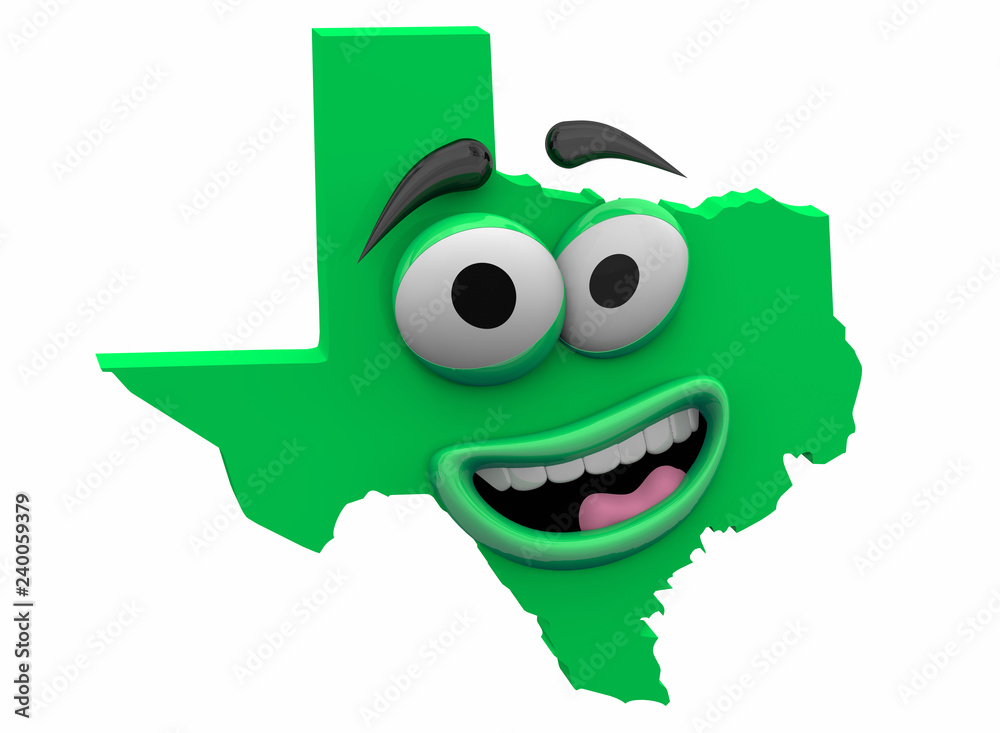Texas State Map Eyes Mouth Funny Cartoon Face 3d Illustration Stock ...
