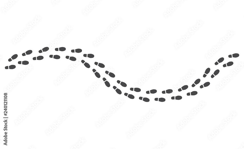 Black human footprints pathway isolated on white background - route of ...