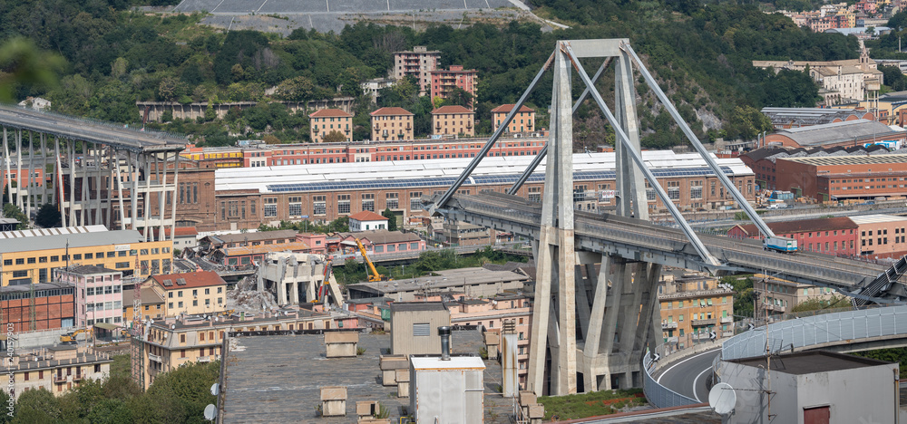 Genoa (Genova), Italy, what is left of collapsed Morandi Bridge ...