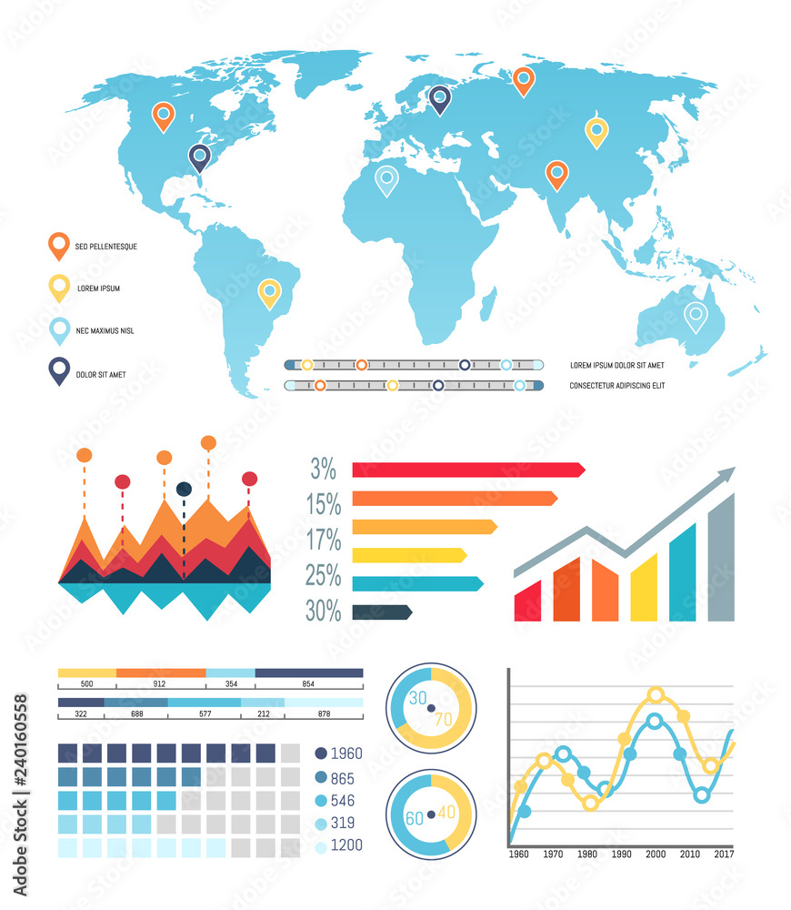 World Map with Diagrams Visualization Information Stock Vector | Adobe ...