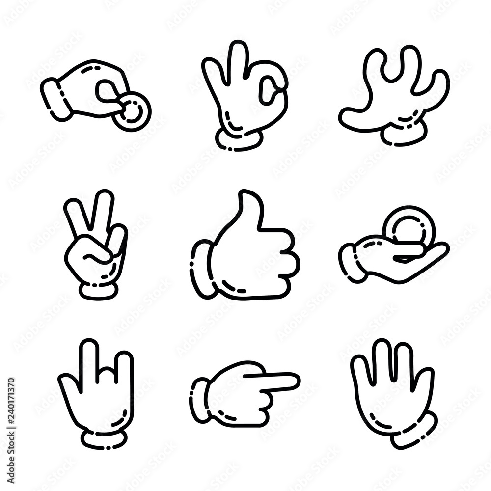 Cartoon Hand Gestures Icon Set Stock Vector | Adobe Stock