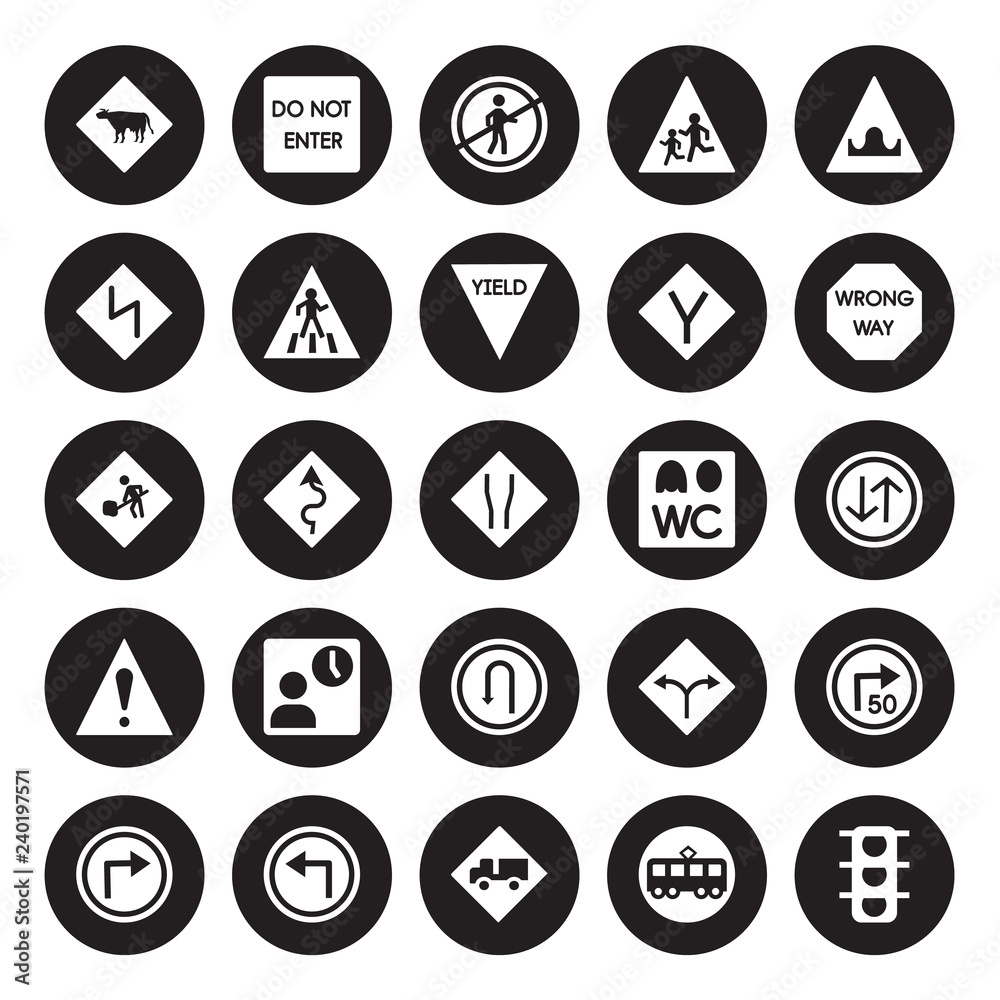 25 vector icon set : cattle, Tram, Truck, Turn left, right, Wrong Way ...