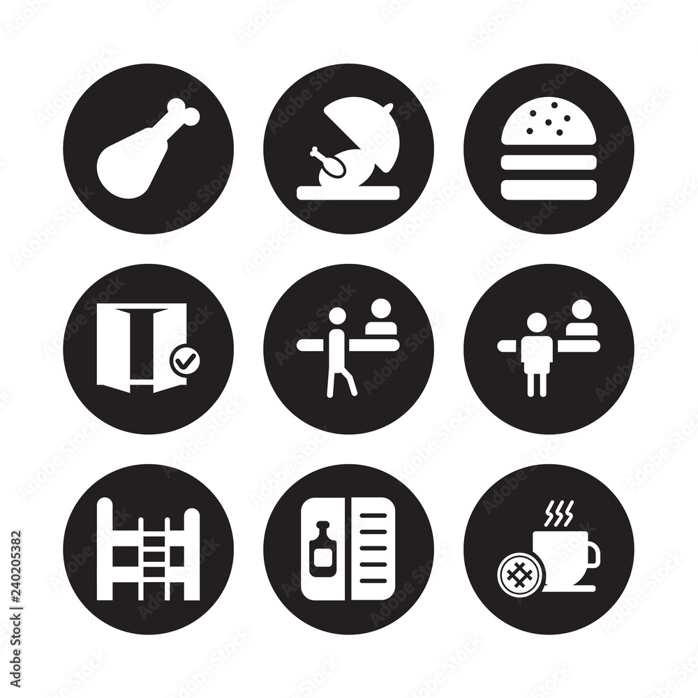 9 vector icon set : Chicken leg, Chicken, Bunk bed, Check in, out ...