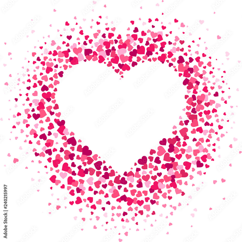 Love heart frame. Scattered hearts confetti in heart shape, valentines ...