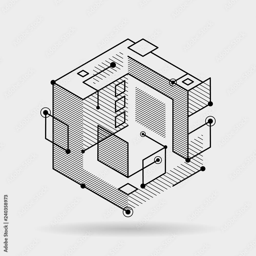 Abstract cubic lines elements technical 3D isometric background design ...