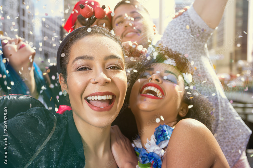 Carnaval party. Dressed group of Brazil people in the street Carnival ...