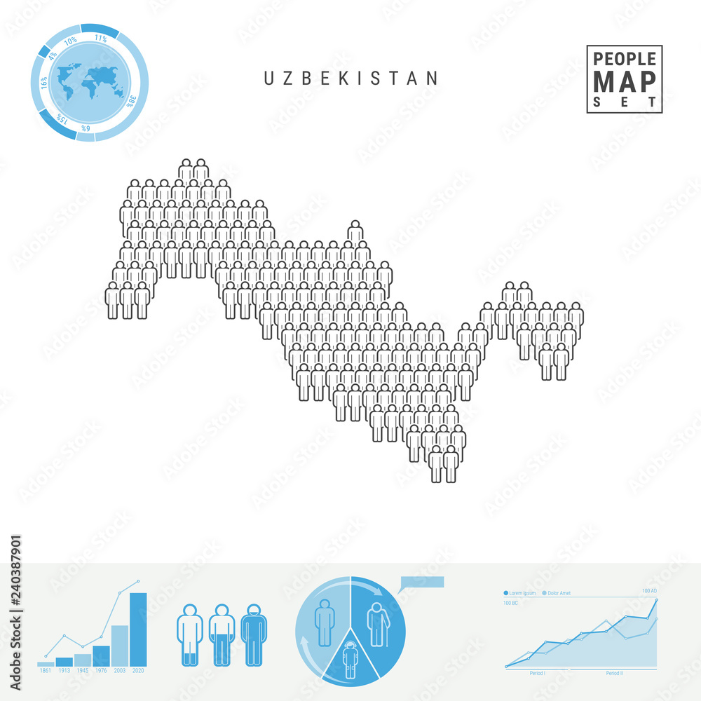 Uzbekistan People Icon Map. Stylized Vector Silhouette of Uzbekistan ...