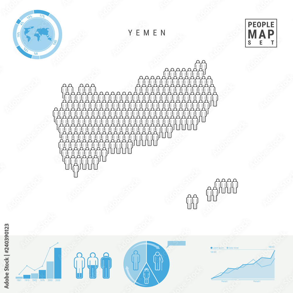 Yemen People Icon Map. Stylized Vector Silhouette of Yemen. Population ...