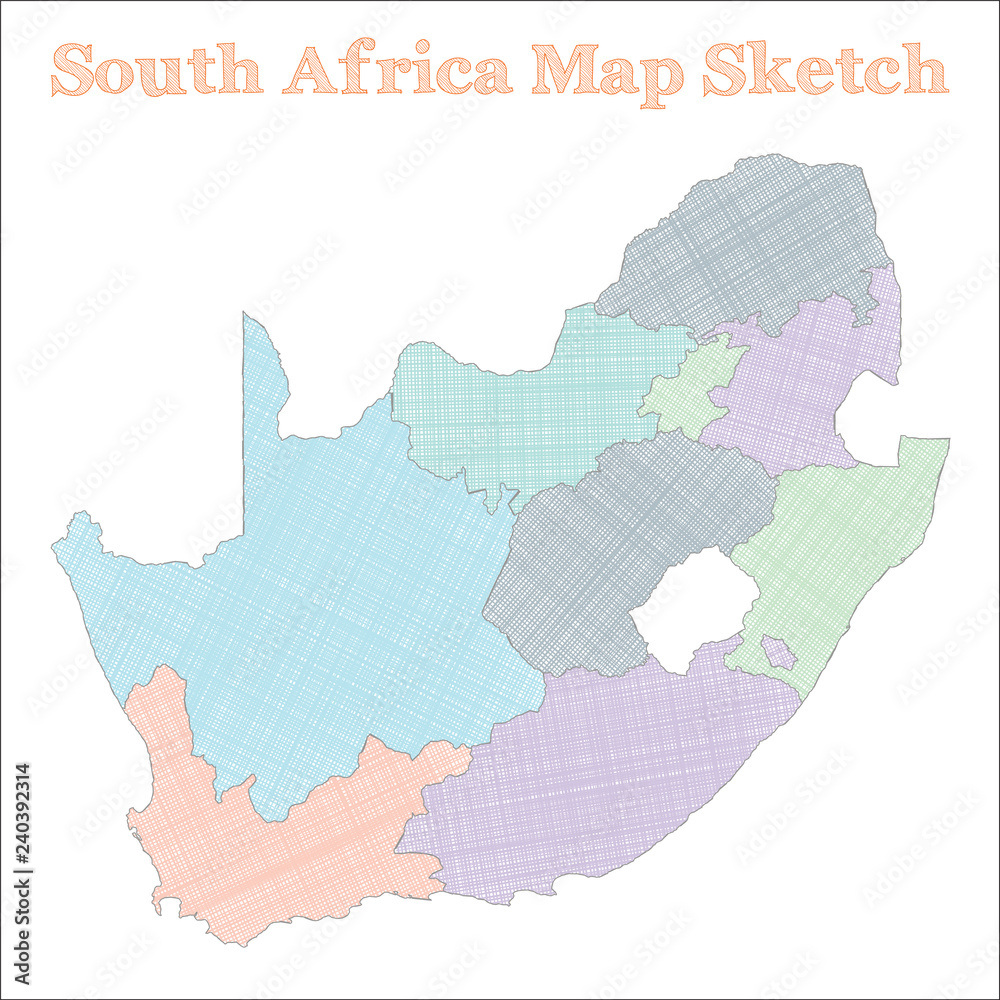 Vector de Stock South Africa map. Hand-drawn country. Fancy sketchy ...