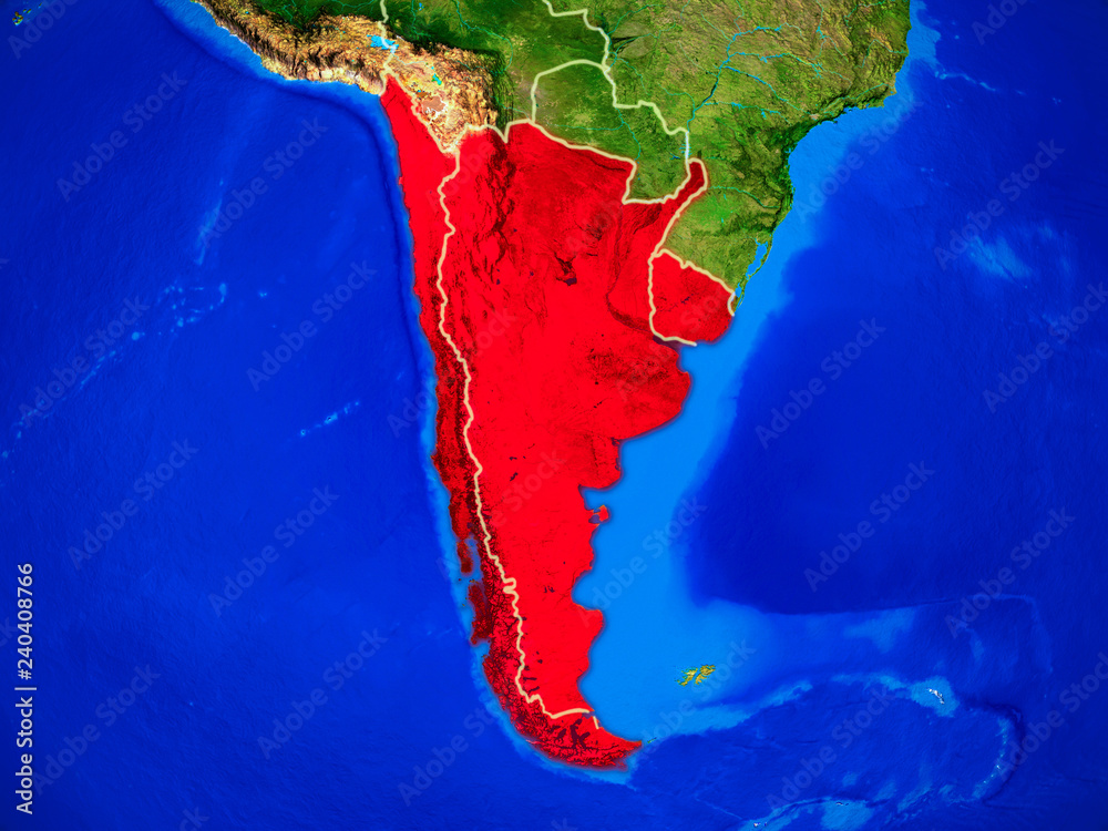 Southern Cone from space on model of planet Earth with country borders ...