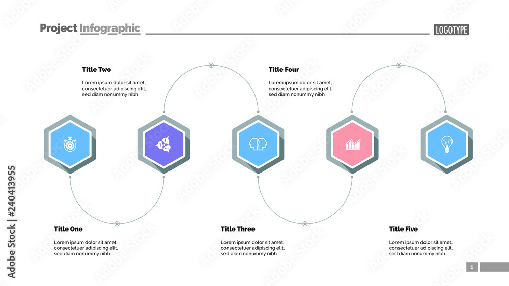 Five step process diagram slide template. Business data. Scheme ...