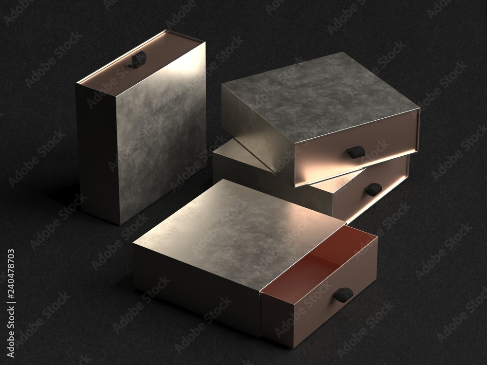 Elegant open leather and gold Gift Box Mockup on black background ...