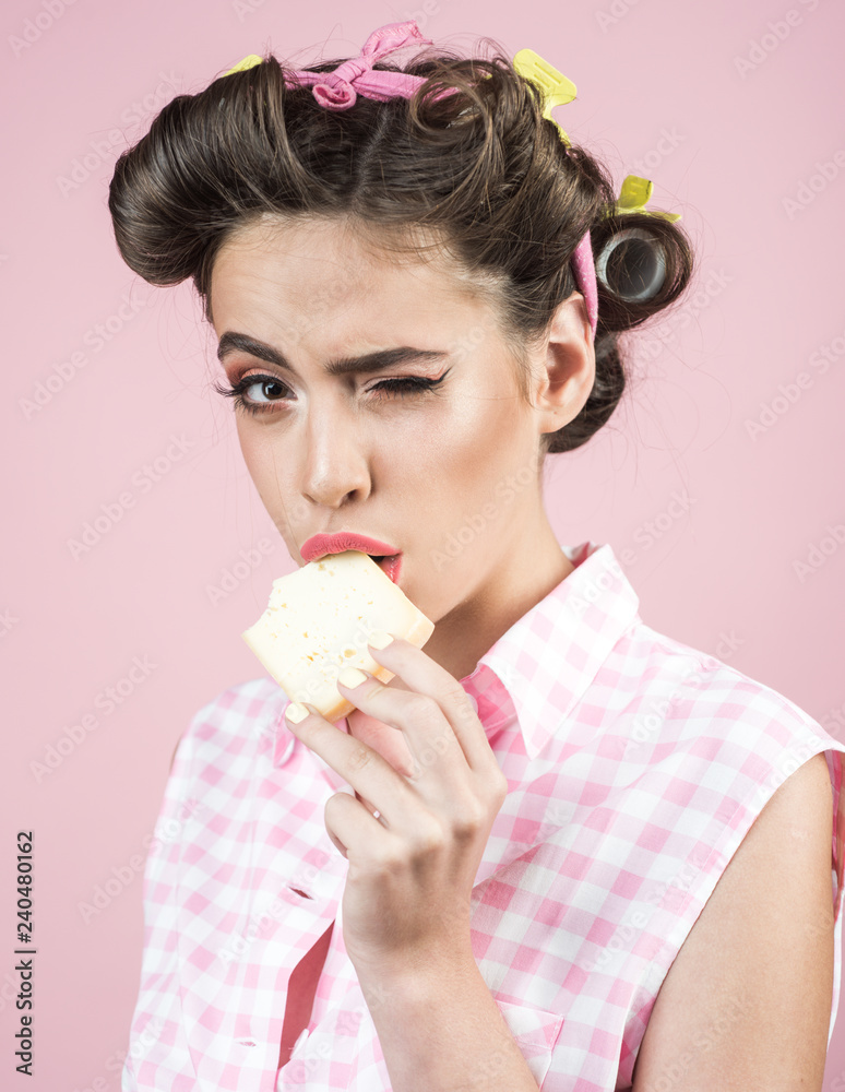 pretty girl in vintage style. pin up woman with trendy makeup. pinup ...