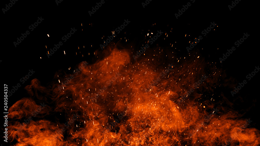 Perftect fire particles embers on background . Smoke fog misty texture ...