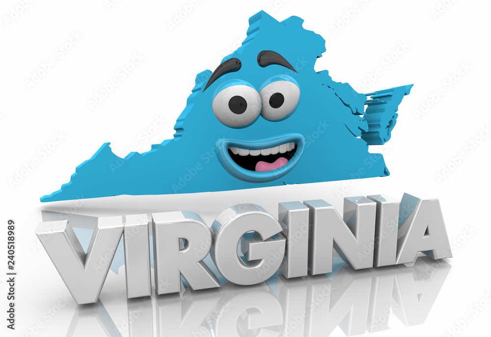 Virginia VA State Map Cartoon Face Word 3d Illustration Stock ...