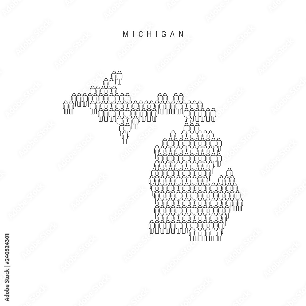 Vector People Map of Michigan, US State. Stylized Silhouette, People ...
