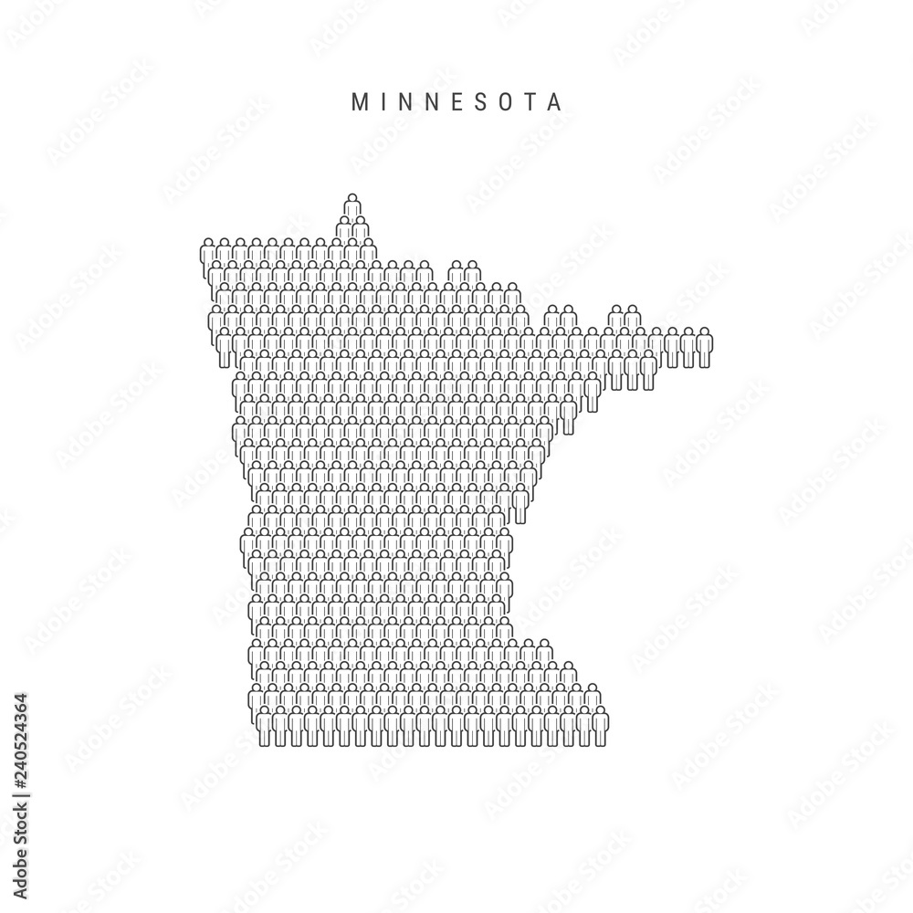 Vector People Map of Minnesota, US State. Stylized Silhouette, People ...