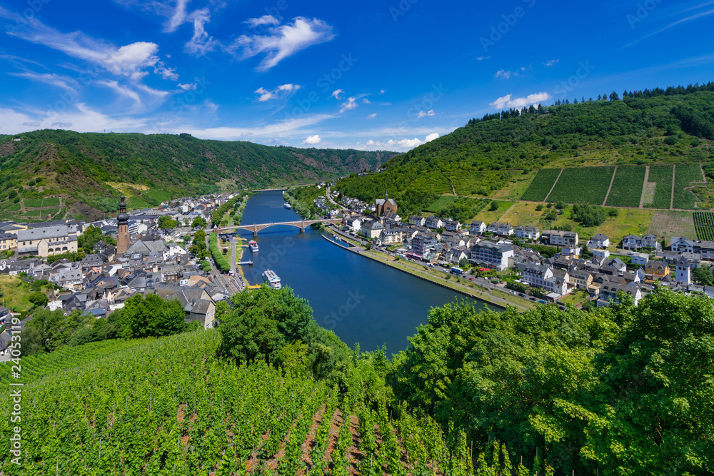 The town of Cochem, Germany, in the summer. It lies in the most ...