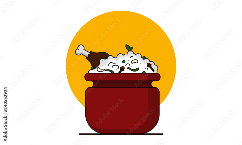 Biryani Vector Illustration. Chicken Biryani Pot. Indian/Mughlai ...