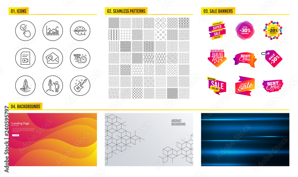Seamless pattern. Shopping mall banners. Set of Checkbox, Infochart and ...