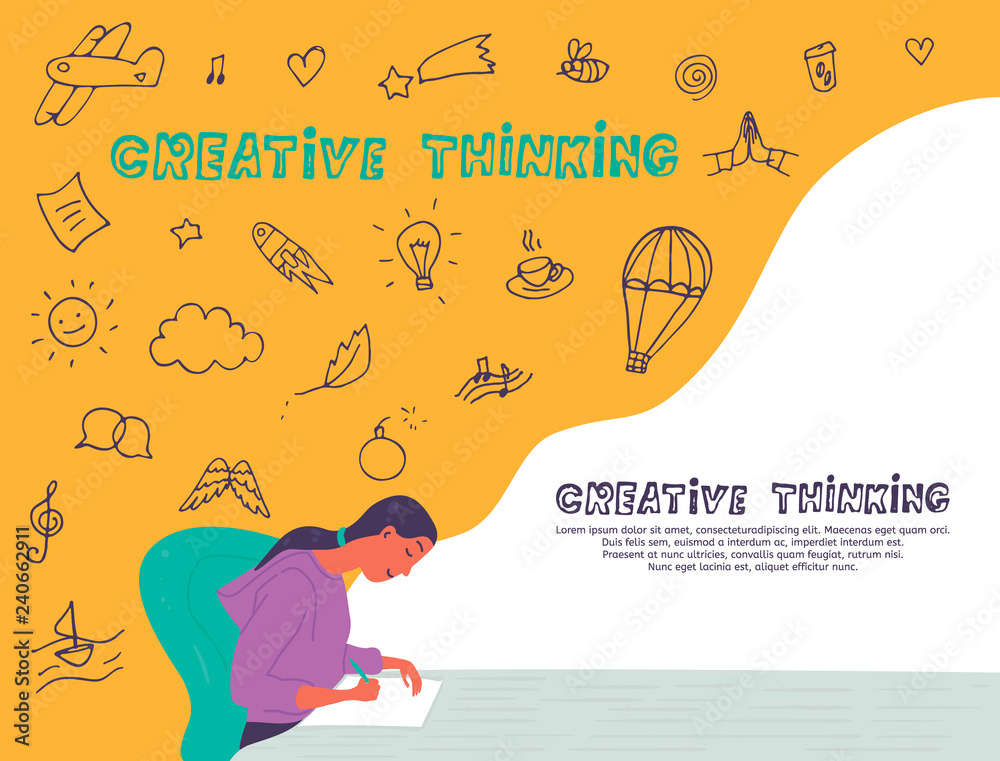 Vector flat illustration of woman who paints a picture. A girl is ...