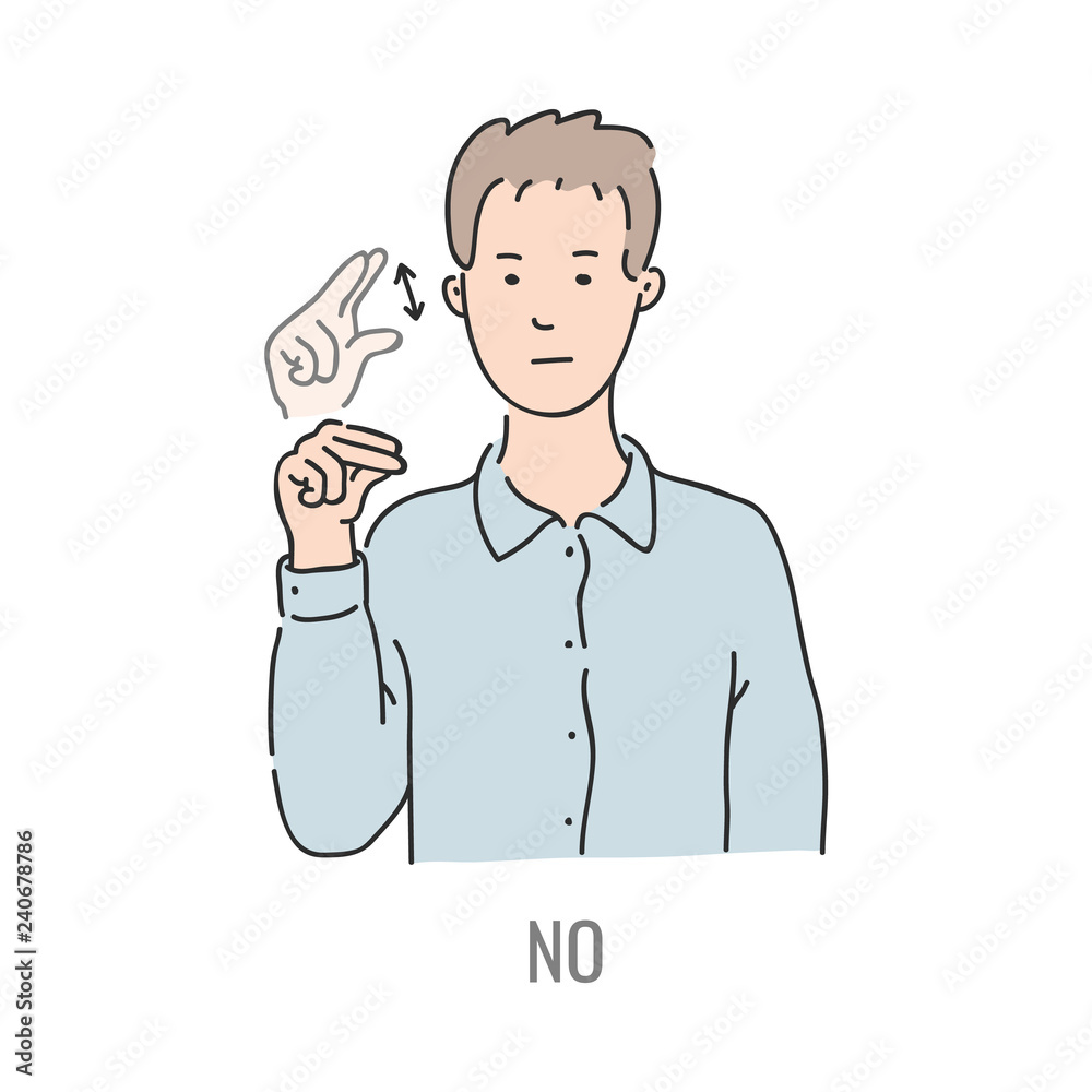 Vector young man showing no deaf-mute sign language symbol. Smiling ...