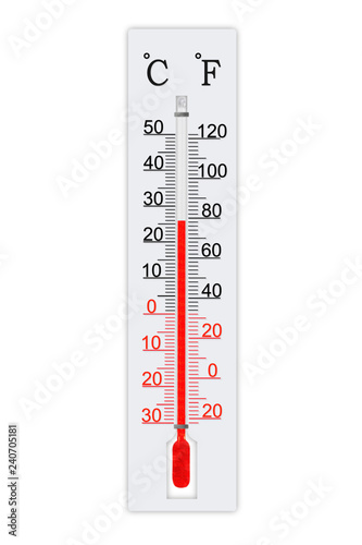 Meteorology thermometer isolated on white background. Thermometer shows ...