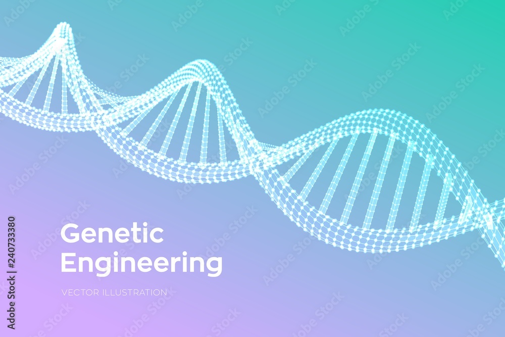 DNA sequence. Wireframe DNA molecules structure mesh. DNA code editable ...