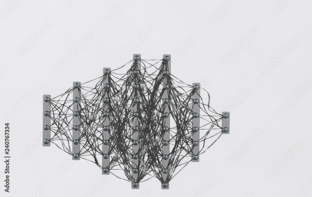 Neural net. Neuron network. Deep learning. Cognitive technology concept. 3d illustration Stock ...