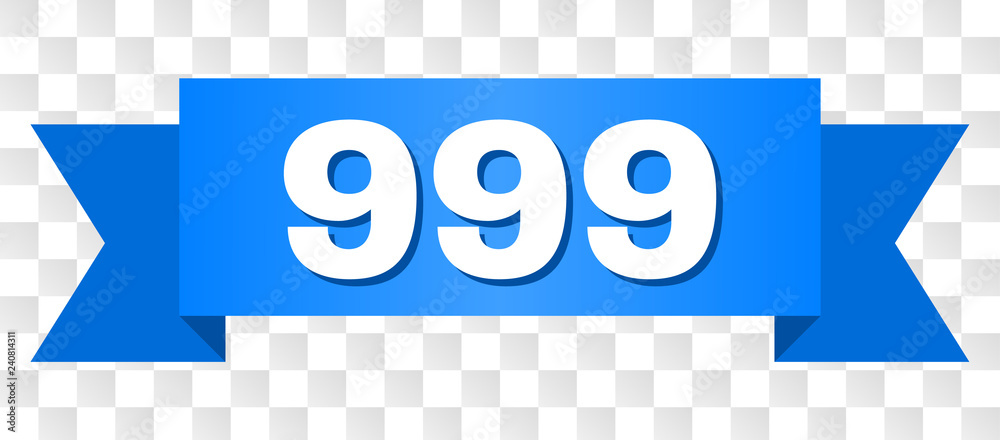 999 text on a ribbon. Designed with white caption and blue stripe ...