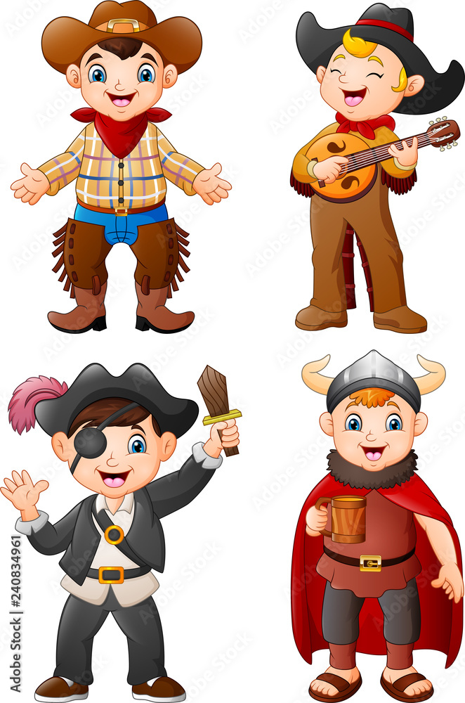 Cartoon kids wearing a different costume Stock Illustration | Adobe Stock