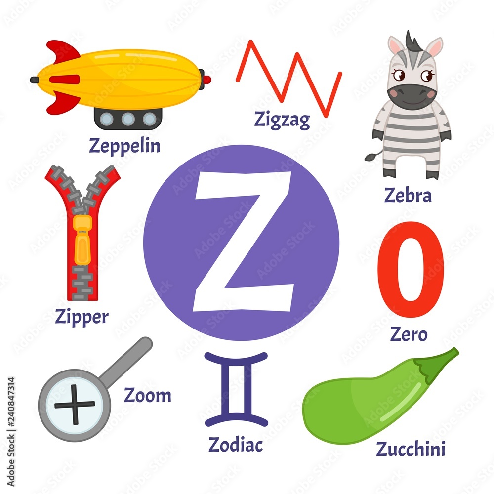 Vector cute kids animal alphabet. Letter Z. Set of cute cartoon ...